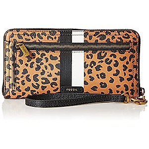 Fossil Women's Logan Leather RFID-Blocking Zip Around Clutch Wallet with Wristlet Strap