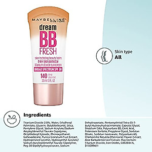 Maybelline Dream Fresh Skin Hydrating BB Cream, 8-in-1 Skin Perfecting Beauty Balm With Broad Spectrum Spf 30, Sheer Tint Coverage, Oil-Free, Deep, 1 Fl Oz