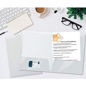 2 Pocket Glossy Laminated White Paper Folders, Letter Size, 25 Pack, White Paper Portfolios by Better Office Products, Box of 25 White Folders