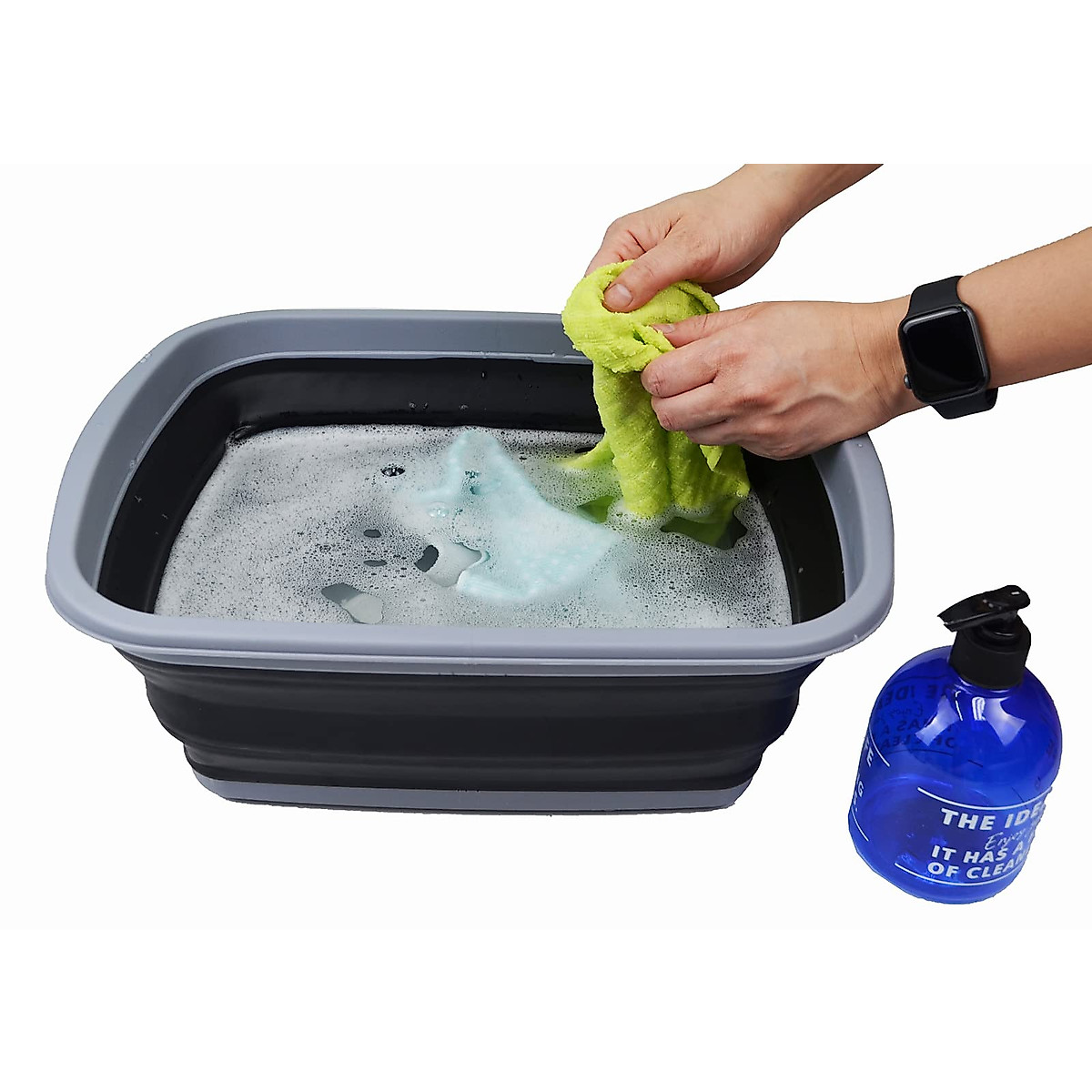 SAMMART 10L (2.6 Gallons) Collapsible Tub - Foldable Dish Tub - Portable Washing Basin - Space Saving Plastic Washtub (Dark Grey/Black, 1)