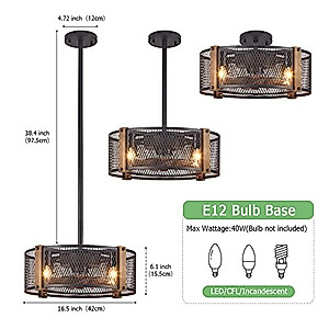 SADENICEL Farmhouse Low Profile Caged Ceiling Fan with Lights Remote Control,17 Inch Industrial Bedroom Ceiling Fan, Bladeless Ceiling Fan with Lights for Kitchen, Bedroom, Dining Room