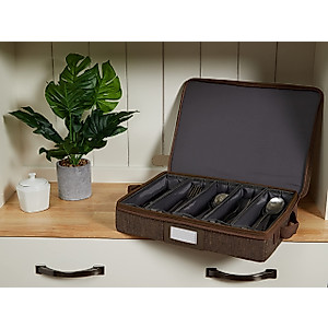 Covermates Keepsakes Flatware Storage Box – Stackable, Reinforced Handles, China Storage-Brown Heather