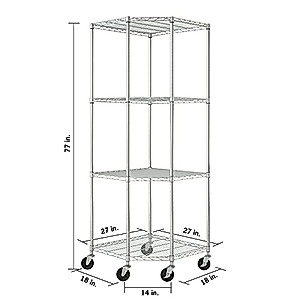 TRINITY EcoStorage 4-Tier NSF Corner Wire Shelving Rack with Wheels, 27 by 17 by 13 by 17 by 72-Inch, Chrome