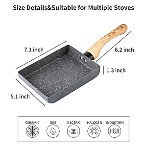 HooJay Japanese Omelette Pan,5"×7" Nonstick Tamagoyaki Egg Pan,Rectangle Small Frying Pan with Silicone Spatula & Brush,Gray