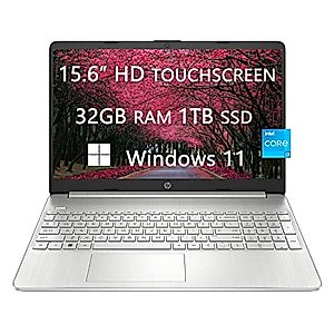 HP 2023 Newest Touch-Screen Laptops for College Student & Business, 15.6 inch HD Computer, Intel Core i3-1115G4, 32GB RAM, 1TB SSD, Webcam, Wi-Fi, HDMI, Bluetooth, Windows 11, LIONEYE HDMI Cable