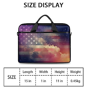American Flag Night Sky Laptop Computer Bag Waterproof Shoulder Messenger Bag 13-15 inch Durable Laptop Tote Bag with Shoulder Strap Handle Lightweight Crossbody Briefcase
