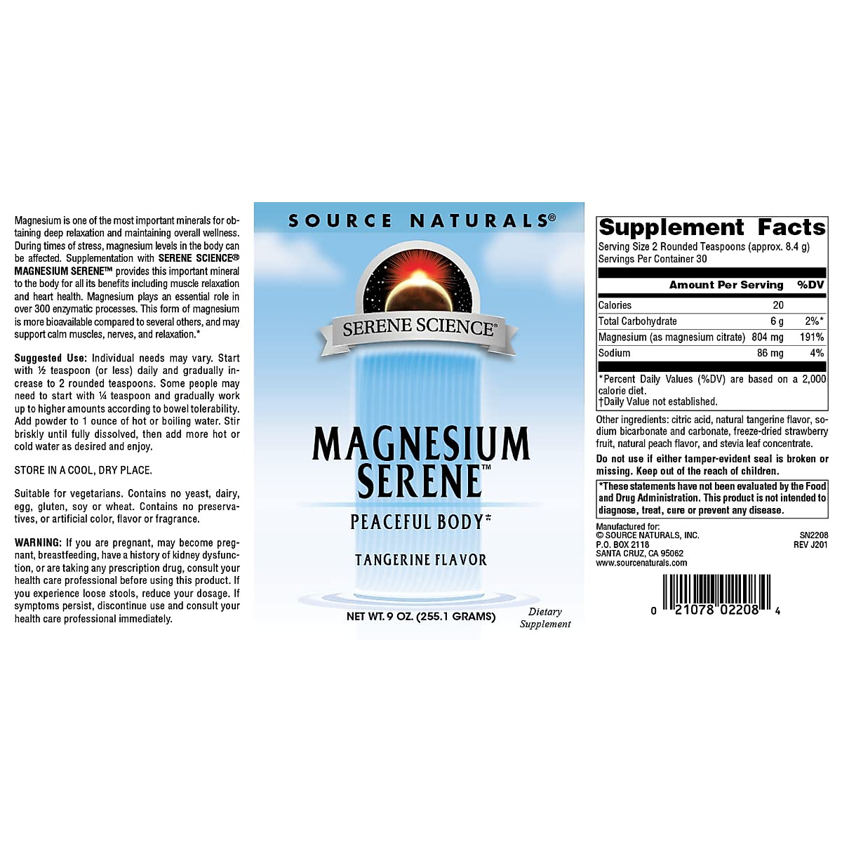 Source Naturals Serene Science Magnesium Serene, Peaceful Body*, Tangerine Flavored - 9 Ounce Powder