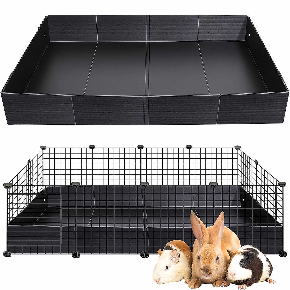 Geelin Corrugated Plastic Cage Liners Base 2 x 4 Panel Size Guinea Pig Cage Liner for Guinea Pigs Hedgehogs Rabbits Applied with C&C Cages, Black