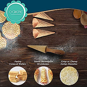 O'Creme Pizzelle Roller/Krumkake Cone/Ice Cream Cone Mold, Beechwood