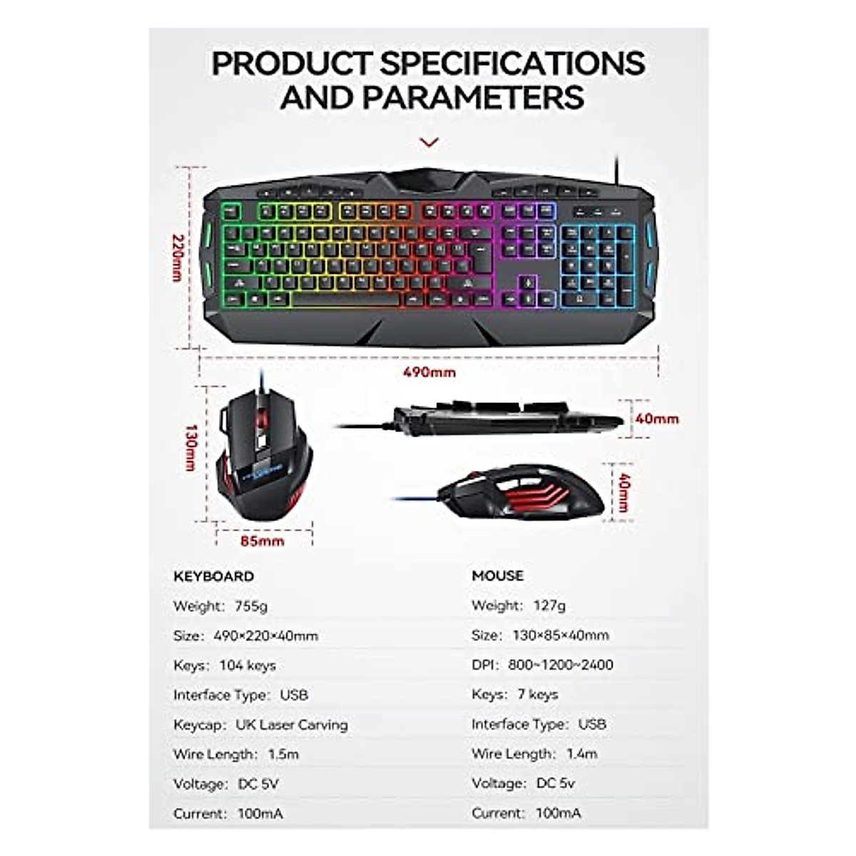 Computers & Accessories Gaming Keyboard Mouse Multimedia Office Mechanical Large Keyboard and Mouse Set Boards