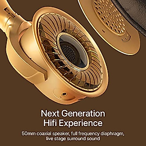 YOWU Cat Ear Headphones Rave, Created with Mariana BO, Hi-Fi Gaming Headset with Attachable HD Mic -Active Noise Reduction, 50mm Coaxial Speaker & Customizable Lighting and Effect via APP (Golden)