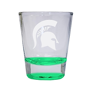 Michigan State Spartans Etched Round Colored Shot Glass 2 oz Green Officially Licensed Collegiate Product
