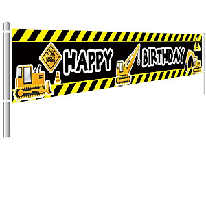 Large Construction Vehicle Happy Birthday Banner Baby Boy Toddler Kids Construction Theme Birthday Party Decoration Supplies Construction Bday party Backdrop Background Outdoor Indoor (9.8 x 1.6 feet)