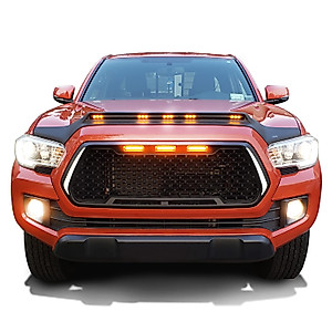 ToxicStorm Mesh Grille Front Grill Matte Black Compatible for Toyota Tacoma 2016-2019 with DRL & Turn Signal Lights and 3 Amber LED Lights