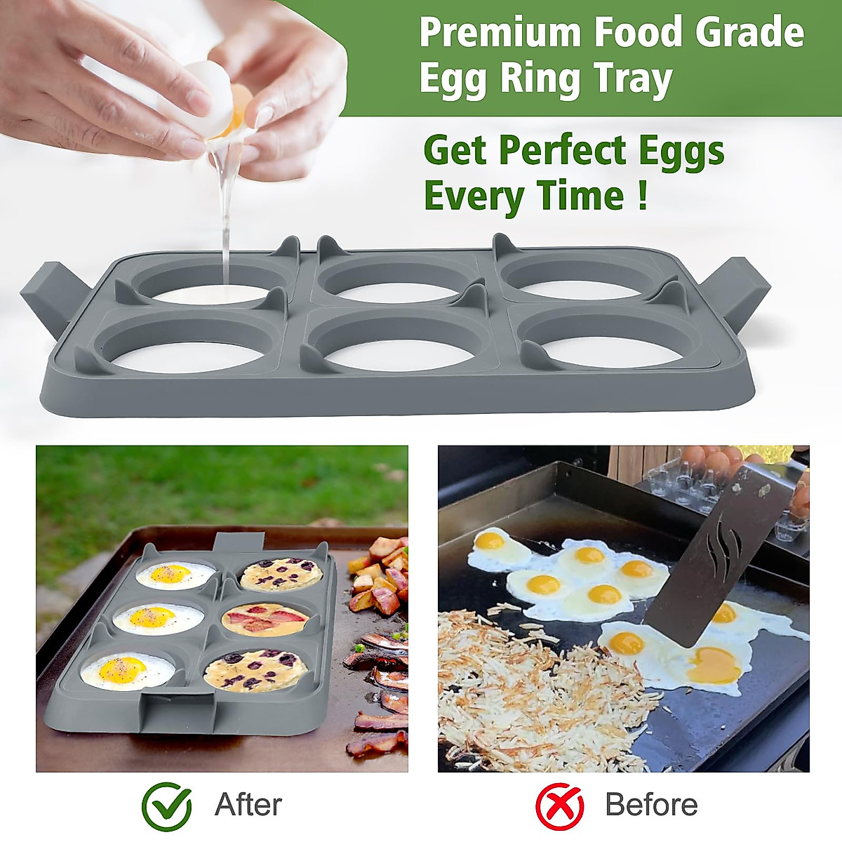 Mofeez 7-Piece Griddle Egg Ring Tray - Non-Stick Food-Grade Silicone, Detachable Rings, Easy to Clean Egg Ring Molds, Perfect for Cooking, Heat Resistant Pancake Rings