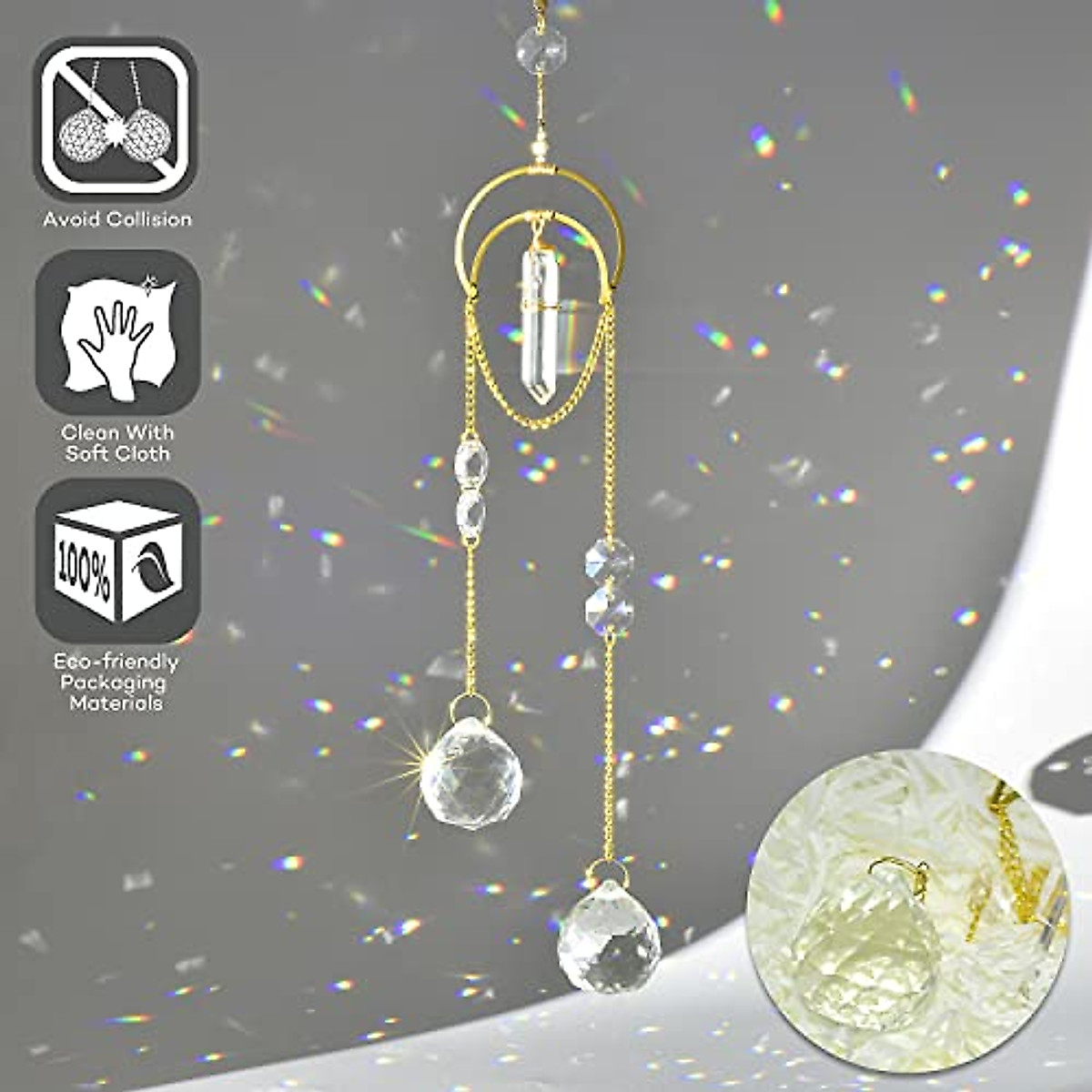 2Pieces Brighter Home Suncatcher Crystal Prism Hanging Ornament Rainbow Maker Perfect Decoration for Home Garden Car Wedding Party Gift Christmas Day