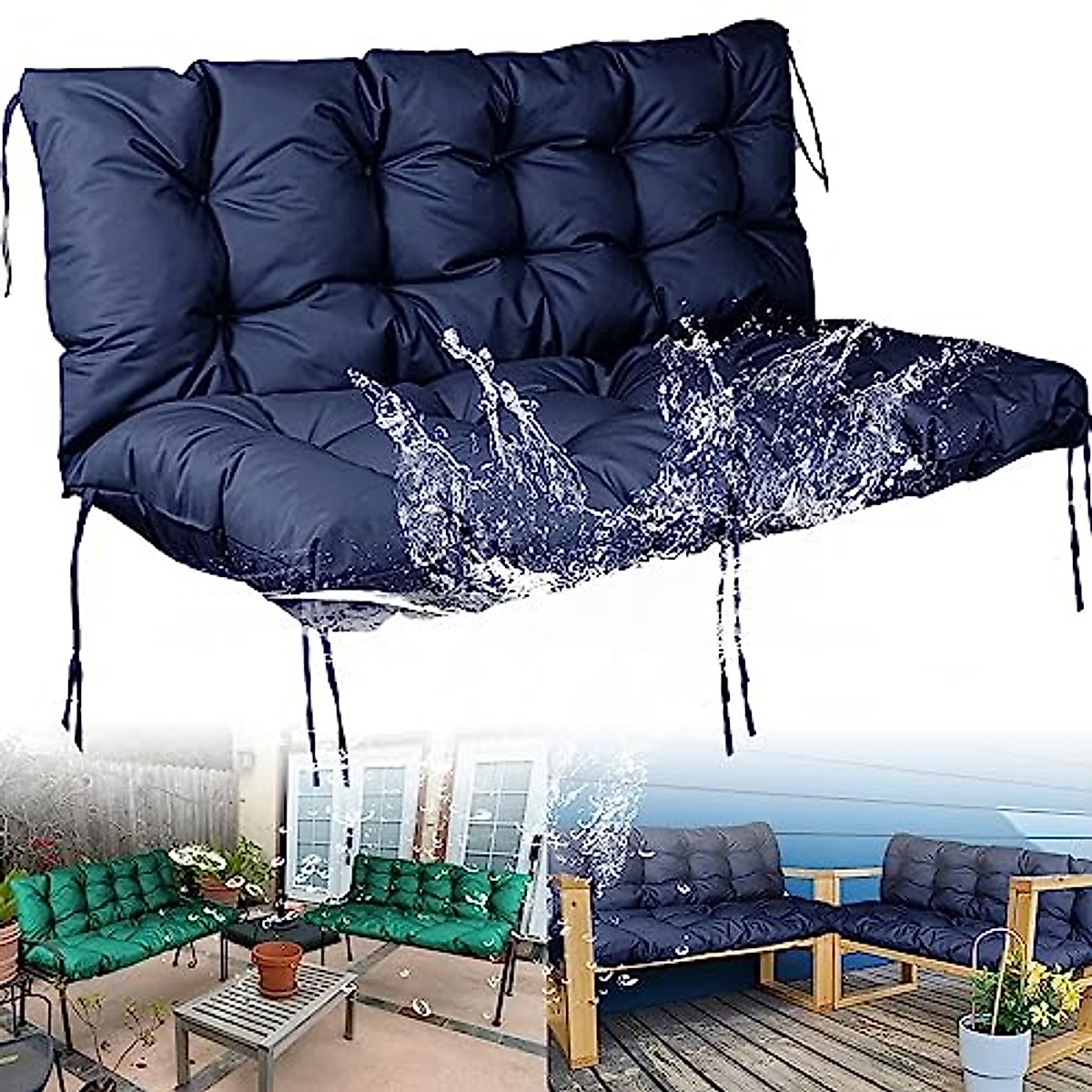 AHWEKR Porch Swing Cushions, Waterproof Bench Cushion for Outdoor Furniture 2-3 Seater Washable Swing Replacement Cushions, Swing Cushions for Outdoor Furniture 32 x 40 x 5 inches,Dark Blue