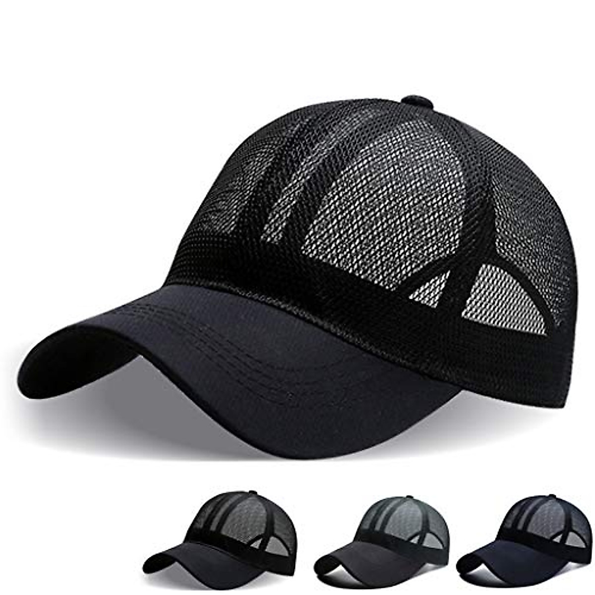 Weiliru Summer Men and Women Mesh Baseball Cap Outdoor Breathable Caps Casual Hat for Travel(A-Black,One Size)