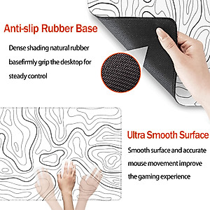 【Super Smooth Fabric】 Minimalist Desk Mat Topographic Pattern Gaming Mouse Pad Large Desk Pad with Stitched Edges Gaming Mousepad Aesthetic Deskmat XL, Keyboard Pad for Women Desk 31.5"x11.8" White