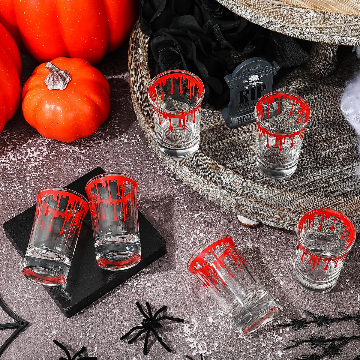Whaline 6 Pack Halloween Shot Glasses Blood Splattered Drinking Glasses 1.7oz Horror Bloody Small Glass Shot Cups Halloween Party Cups for Bar Drinkware Supplies Halloween Party Decoration