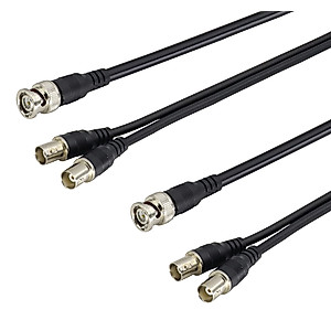 HCFeng BNC Male to Dual BNC Female Adapter Cable BNC RG-58/U Grade Coaxial Y Splitter Cable BNC Female to DIN (75Ohm) RG59 Video Adapter Cable for Security Camera CCTV Systems[2pack/1.3ft]