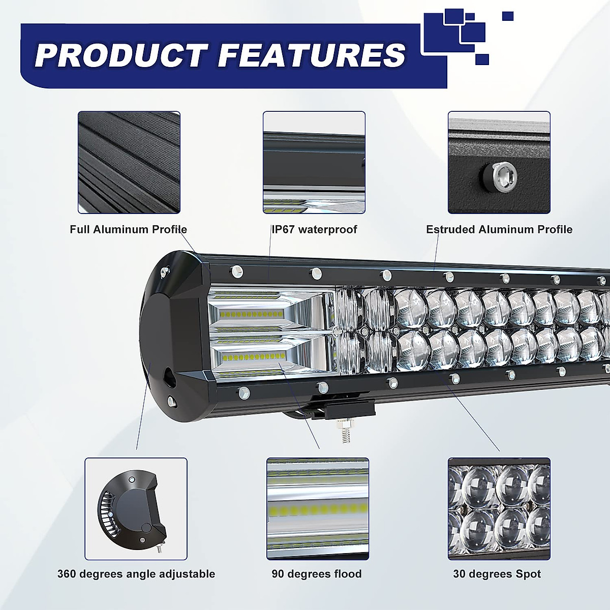 ASLONG 20 Inch LED Light Bar Combo Beam Offroad Driving Light + 2x 4inch White/Amber Yellow LED Pods Strobe Lights + Tube Clamp Mounting Bracket UTV Flag Mount Whip Light Mount w/Wiring for Pickup 4WD