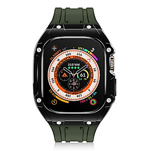 Bandiction Luxury Rugged Band with Case for Apple Watch Ultra 49mm, Protective Cover with Soft Silicone Replacement Strap