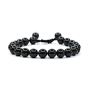 Black Tourmaline Bracelet for Women Men's Gifts - Protection Healing Crystal Bracelet - 8mm Gemstone Beaded Adjustable Bracelet Pulseras Para Hombres Mujer Stocking Stuffers
