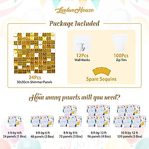 Shimmer Wall Backdrop Sequin Panels Gold Backdrop Decoration Panels Shimmer Panels(Pack of 24) Photo Backdrops for Birthday Anniversary Engagement Parties Decoration