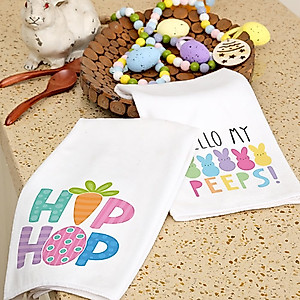 ARKENY Easter Kitchen Towels for Easter Decor Orange Carrot Bunny Dish Towels 18x26 Inch Ultra Absorbent Bar Drying Cloth HOP Hand Towel for Kitchen Bathroom Party Easter Decorations Set of 2