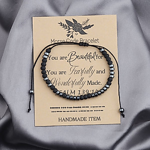 FEELMEM Psalm 139:14 Morse Code Bracelet Religious Jewelry Christening Gift Inspirational Gift Bible Verse Bracelet (Psalm 139:14 Morse Code)