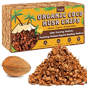 Legigo 1.1 LB Coco Husk Chips for Plants- 100% Organic Coconut Coir Chips Brick with Low EC & PH Balance, Compressed Coconut Substrate Coco Chips Mulch Medium for Garden, Flowers, Plants