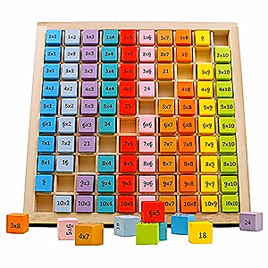 CICITOYWO Multiplication Table, Montessori Trays Times Puzzles, Wooden Cube Toys 1-100 Numbers Blocks Manipulatives Preschool Learning Math Chart Counting Toy for Kids Toddlers Kindergarten (Macaron)