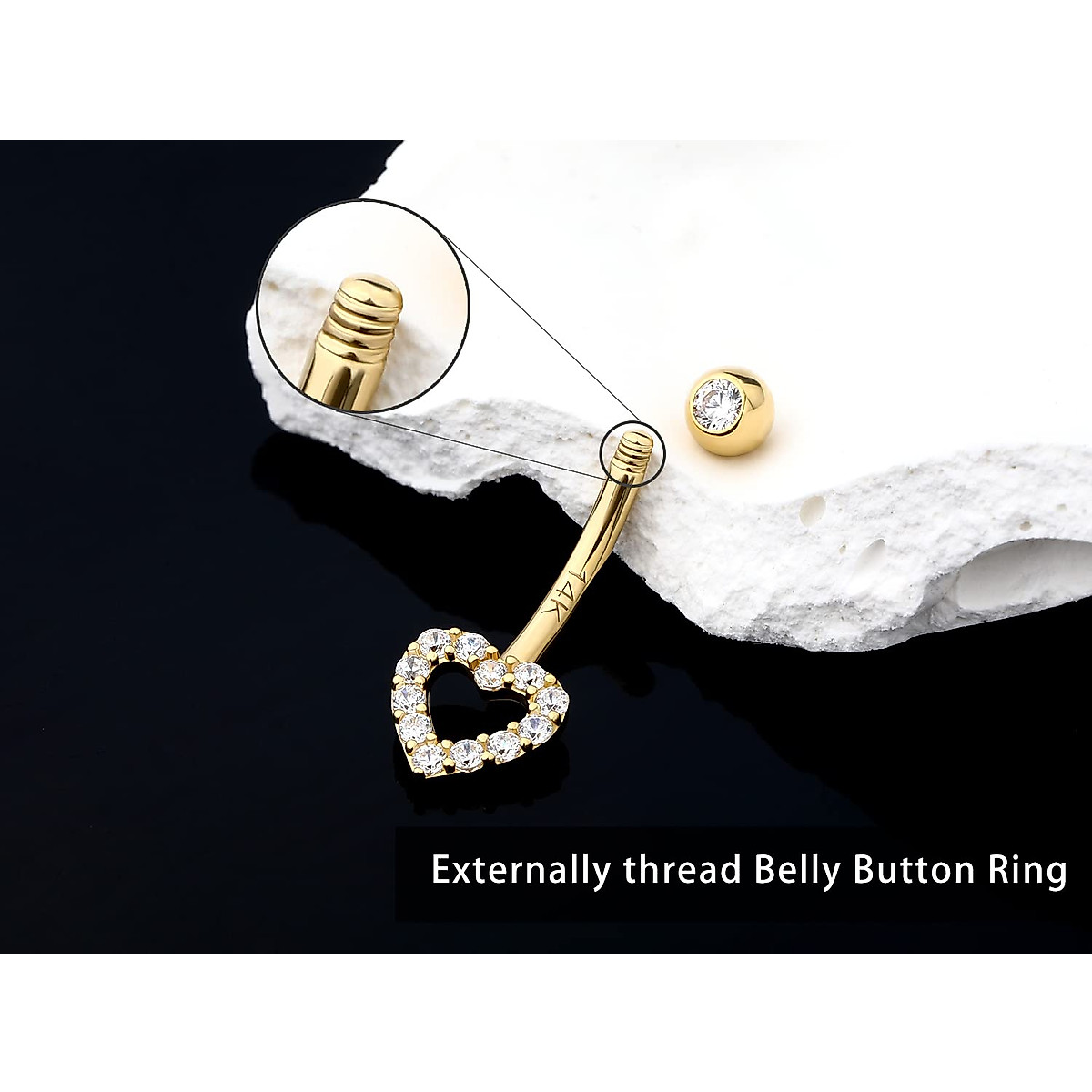 Melighting Gold Belly Button Rings 14K Real Gold Belly Rings Heart Belly Piercing Jewelry Clear CZ Navel Piercing Jewelry for Women