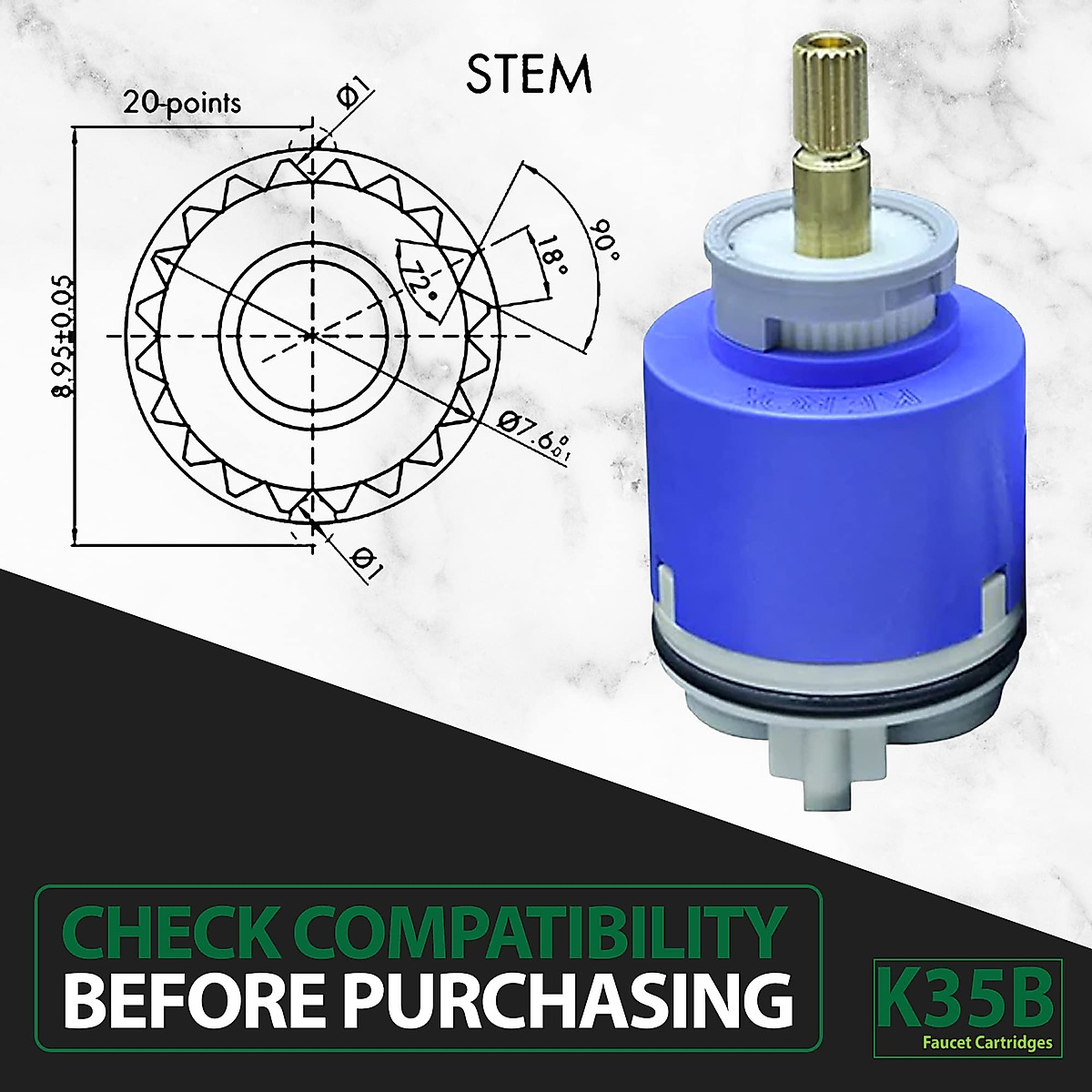 Kerox PBR 40 Faucet Cartridge, Replacement Cartridge Compatible with La Torre, Cascade & Nobili, Single Lever Shower Tub Repair, Tub Faucet Cartridges, Kitchen & Bathroom Faucet Cartridge Replacement