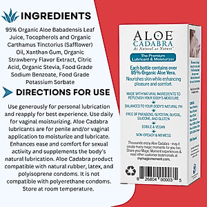 Aloe Cadabra Flavored Personal Lubricant and Vaginal Moisturizer, Organic Edible Aloe Lube for Men, Women and Couples, Non-Staining, pH Balanced, Toy Compatible (Strawberry, 2.5 Ounces, 1 Pack)