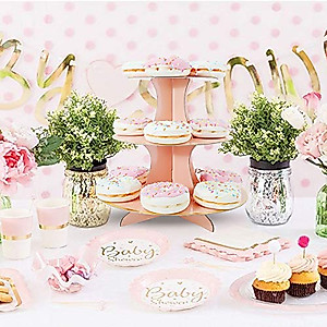 2 Set Pink Gold 3-Tier Round Cardboard Cupcake Stand for 24 Cupcakes Perfect for Girls Pink and Gold Birthday Baby Shower Party Supplies