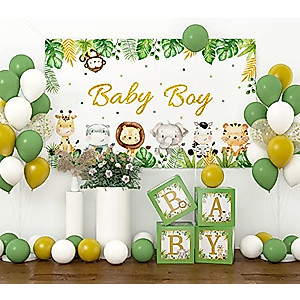 Jungle Safari Baby Shower Decorations for Boy, Animal Tablecloth Backdrop & Green White Gold Balloon Arch Set Sage Green Zoo Theme Baby Boy Party Decor Supplies