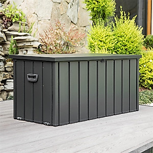 YESGIGA 100 Gallon Outdoor Storage Deck Box Waterproof, Large Patio Storage Bin for Outside Cushions, Throw Pillows, Garden Tools, Lockable, Dark Gray