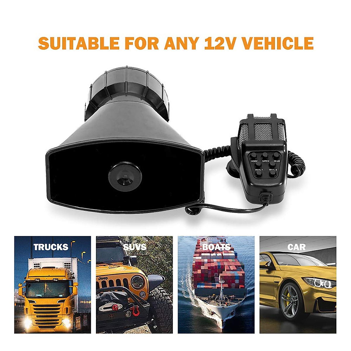 MOTLTECH 100W 12V 7 Tone Sound Car Siren Speaker Mic PA System Emergency Sound Amplifier