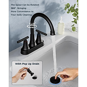 FORIOUS Matte Black Bathroom Faucets 3 Hole, Centerset Faucet for Bathroom Sink with Pop up Drain, Lead-Free Two Handles 4 Inch Bathroom Sink Faucet for Basin,Vanity, Farmhouse