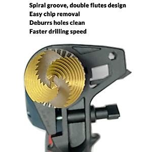 NordWolf HSS Titanium Step Drill Bit, Spiral Groove Double Flute Multiple Hole Unibit for Sheet Metal, 10 SAE Step Sizes 1/4" to 1-3/8"