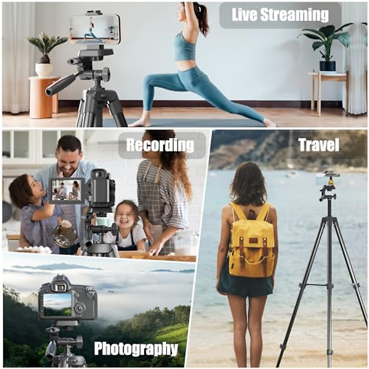 71" Camera Tripod Compatible with Canon Nikon Cameras Lightweight Tripod for Phone with Wireless Remote Phone Holder Carry Bag