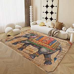 African tribal bohemian elephant rug, non-slip soft washable rug, home dining room living room bedroom rug, mandala floral elephant rug bathroom rug, room art decoration, exotic style 40x60inch