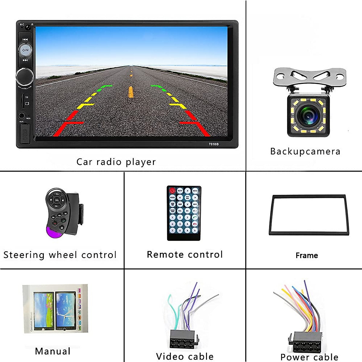 Hodozzy Double Din Car Stereo 7 inch Touchscreen Car Radios with Bluetooth Indash 2 Din Car Audio Head Unit Support Mirror Link for Android/iOS USB TF AUX FM MP5 Multimedia Player + Backup Camera