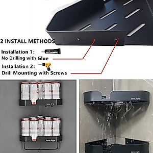 Jane Aigle Black Shower Corner Shelves 2-tier No Drilling Wall Mounted shower shelf Caddy with Towel rack for Bathroom Kitchen Organization and Storage