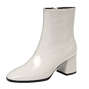 YfiDSJFGJ white thigh high boots side chunky plus ankle size leather high-heeled zipper women's mid calf platform heel pointed toe casual ankle rain boots fold over boots