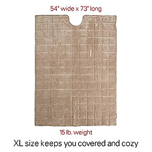 Sunbeam Extra Warm Weighted Blanket | 15 Pounds, Reversible Plush Velvet/Microfiber with Arm Slits and Neck Cutout, 54” x 73”, Mushroom