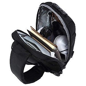 Oxford Sling Bag Backpack Crossbody Chest Pack for Men Women Travel Outdoor Sports Tactical Walking Hiking Climbing Anti-Theft Lockable Shoulder Daypack Black