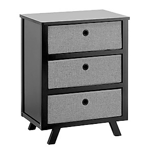 mDesign Mid-Century Modern Dresser Storage Organization Chest - 3 Fabric Drawers, Organizer Furniture Stand Unit for Bedroom, Hallway, Entryway, and Office - Easy Pull Handles - Black/Charcoal